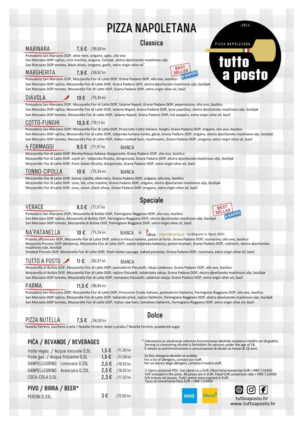 Our Menu - tutto a posto - pizzeria napoletana